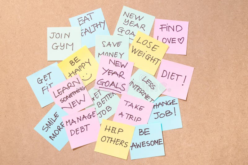 Office Desk Covered by Post it Papers with Different Notes Stock Image ...