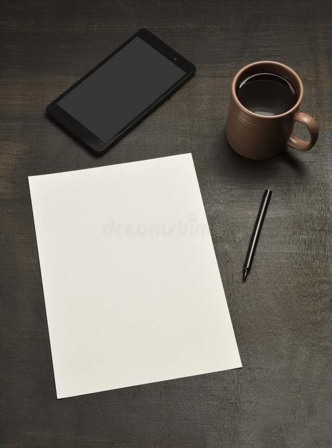 Office Desk, Digital Tablet, Empty Note Paper Screen Has Clipping Path ...