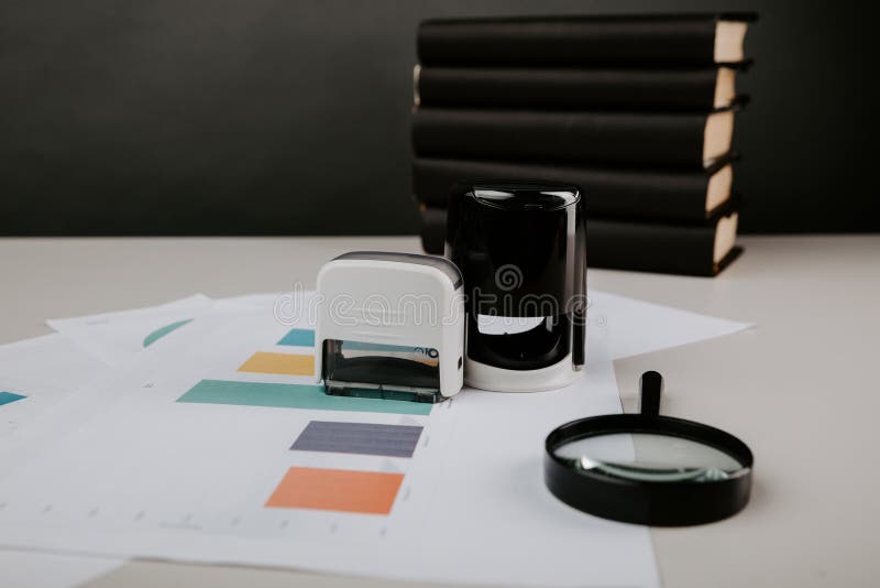 Office Desk with Documents with Charts and Stamps. Stock Photo - Image ...