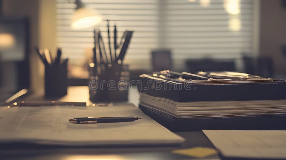 Office Desk with Documents, Files, and Stationery in a Cozy Work ...