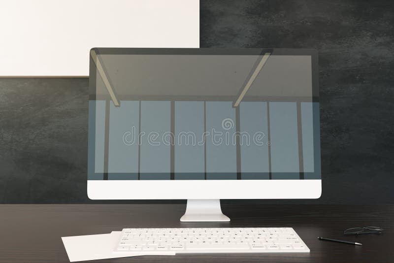 Office Desk with Empty Computer Editorial Stock Photo - Illustration of ...