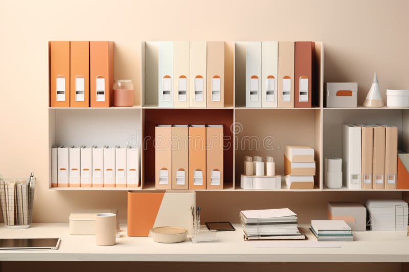 Office Desk with File Folders. Generative Ai Stock Illustration ...