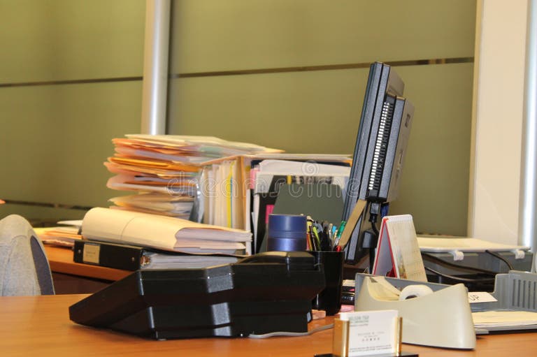 Office Desk with Files and Computer Stock Image - Image of objects ...