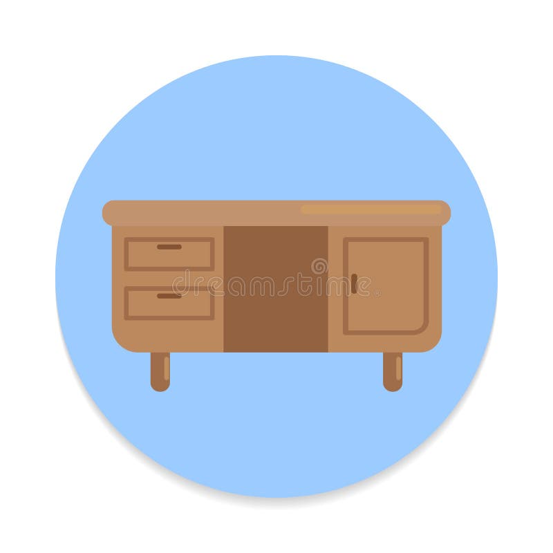 Office Desk Flat Icon. Round Colorful Button, Circular Vector Sign ...