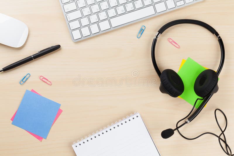 Office Desk with Headset. Call Center Support Stock Image - Image of ...