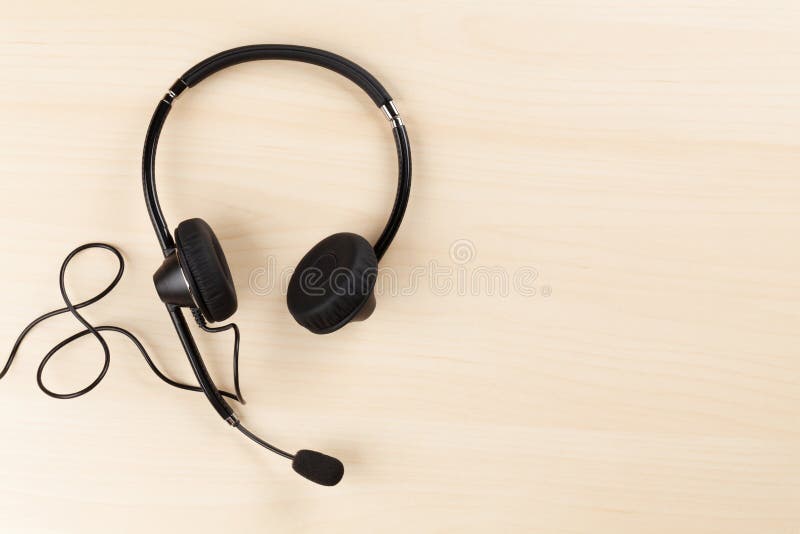 Office Desk with Headset. Call Center Support Table Stock Photo - Image ...