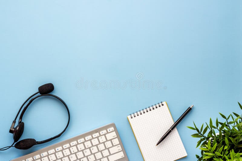 Office Desk with Headset and Pc Call Center Support Stock Photo - Image ...