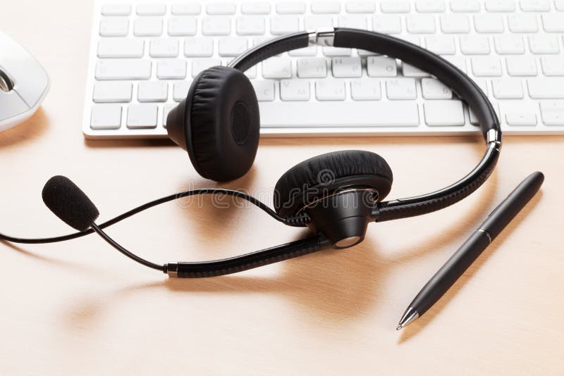 Office Desk with Headset and Pc Stock Image - Image of support, desktop ...
