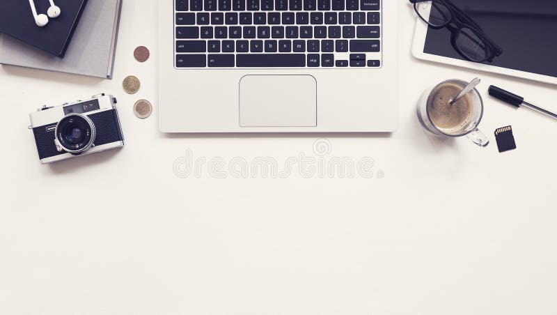 Office desk hero header stock photo. Image of tablet - 76803870