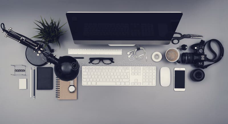 Office desk hero header stock photo. Image of mouse, keyboard - 59500248