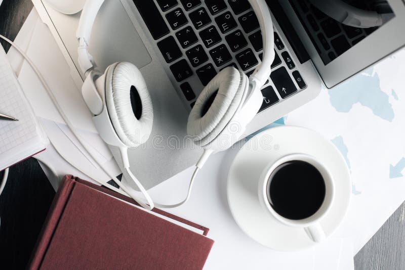 Office desk with items stock image. Image of closeup - 107613439