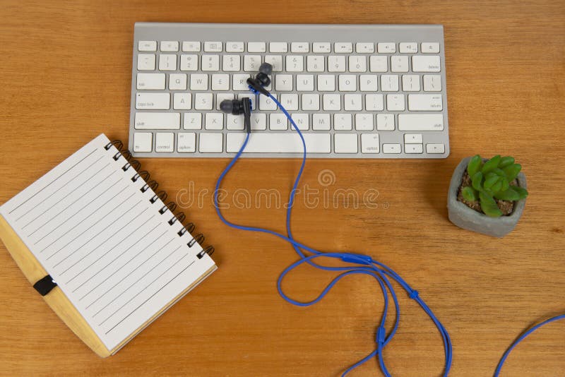 Office Desk with Keyboard, Plant Po Stock Photo - Image of keyboard ...