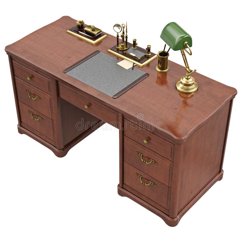 Office Desk with Lamp and Stationery, Top View Stock Illustration ...