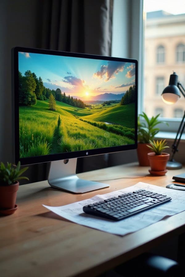 Office Desk, Landscape Plans, Computer Screen, Creative, Nature Stock ...