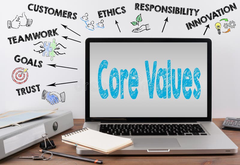 Office Desk with a Laptop. Core Values Concept Stock Image - Image of ...