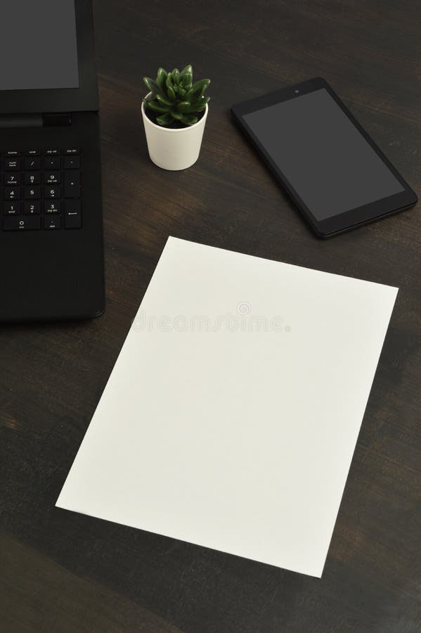 Office Desk, Laptop, Empty Note Paper, Digital Tablet Screens Have ...
