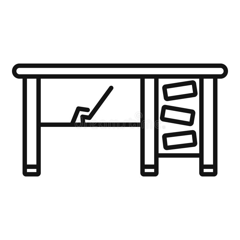 Office Desk with Laptop Standing on it and Documents Hanging on Side ...