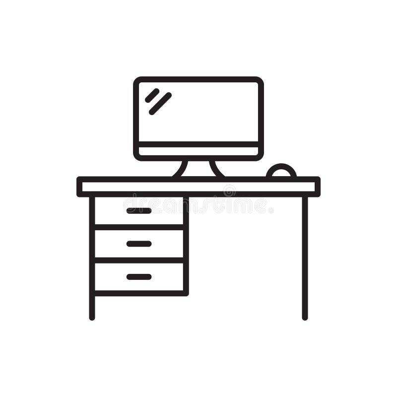 Office Desk Line Icon. Workplace Computer Stock Illustration ...