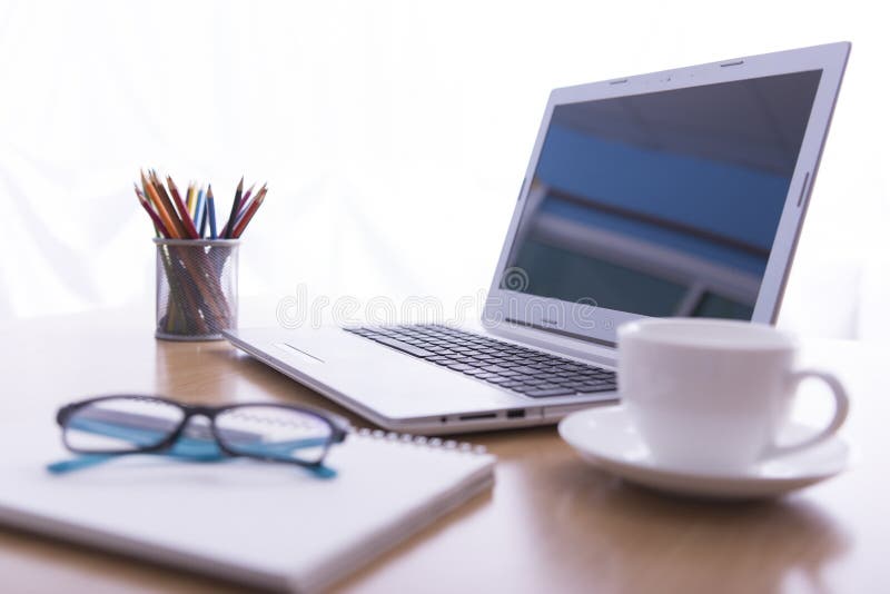 Office Desk in the Morning - Selective Focus Stock Photo - Image of ...