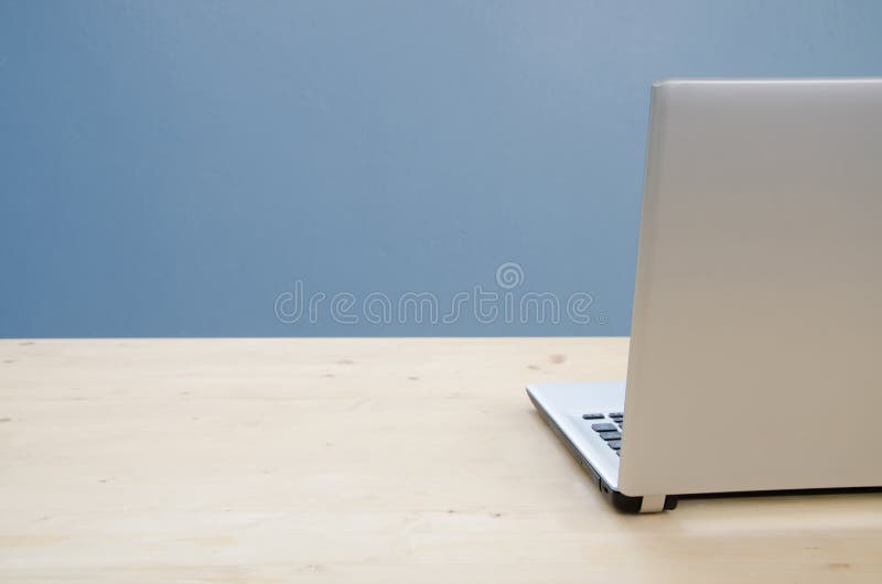 Office Desk with Notebook Screen. Stock Photo - Image of desk, wall ...