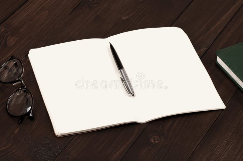 On the Office Desk Open Notebook with Pen Closeup Stock Image - Image ...