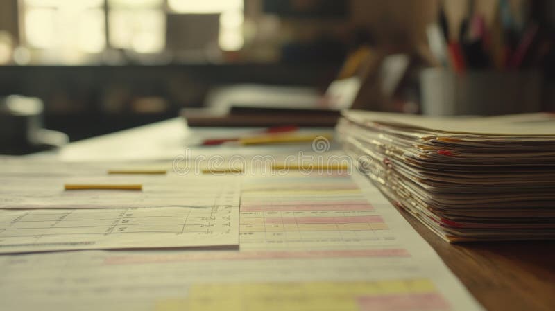 Office Desk Papers Spread Documents Organized Stock Illustration ...