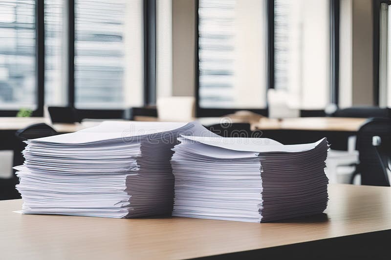 Office Desk with Papers and Stack of Paper and Documents, Business and ...