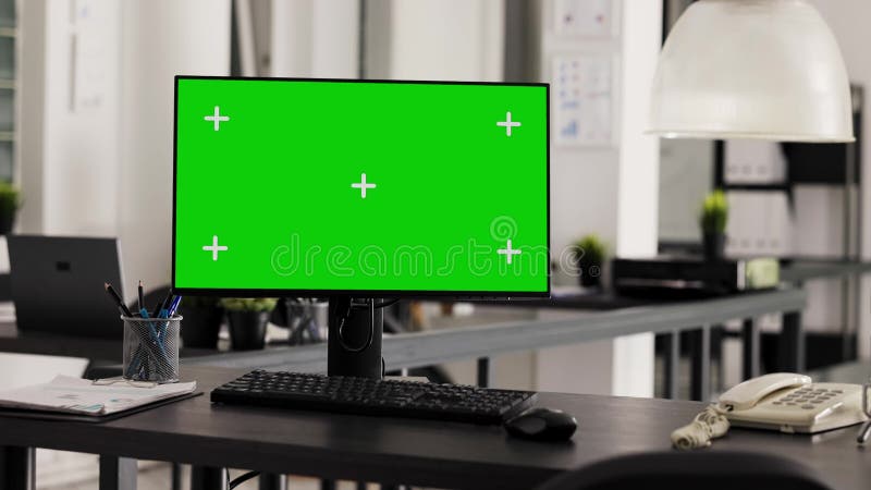 Office Desk with Pc Running Greenscreen Stock Video - Video of working ...