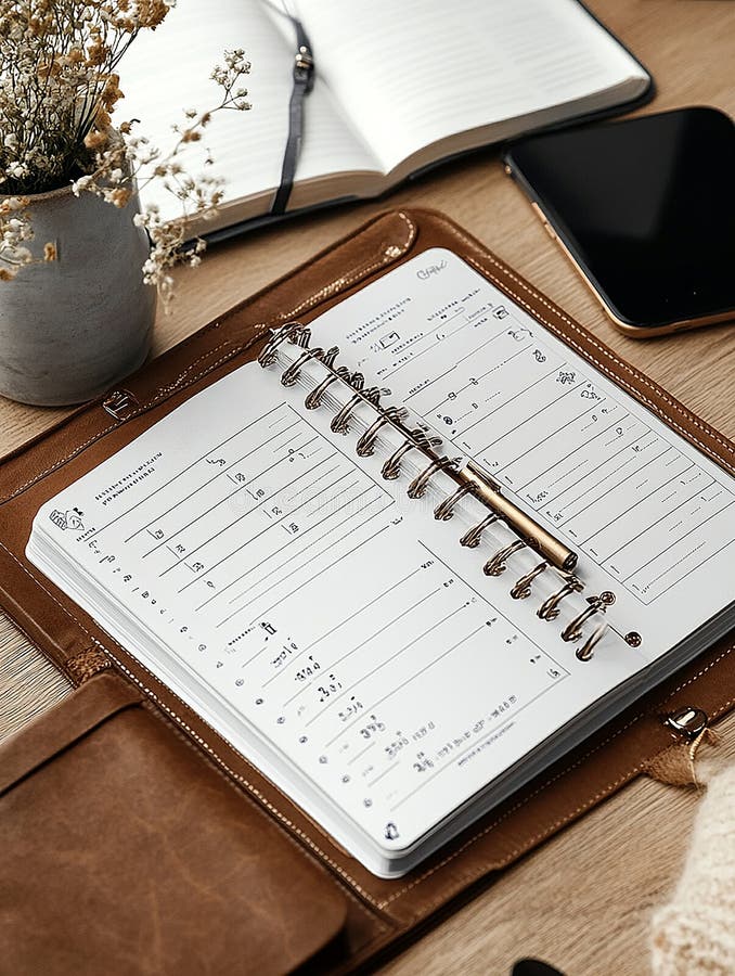 Office Desk with a Pen, a Notepad Planner and a Cup of Coffee ...