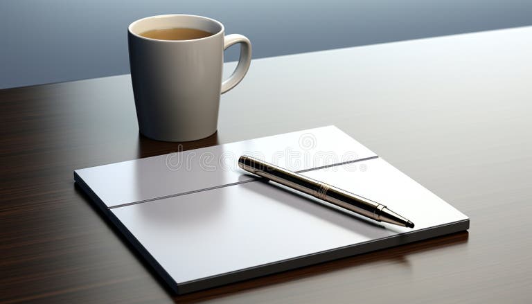 Office Desk with Pen, Paper, Coffee Cup, and Book Generated by AI Stock ...