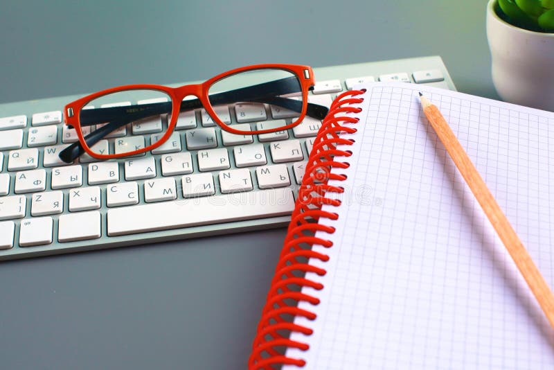 Office Desk with a Phone Notebook and Computer Stock Image - Image of ...
