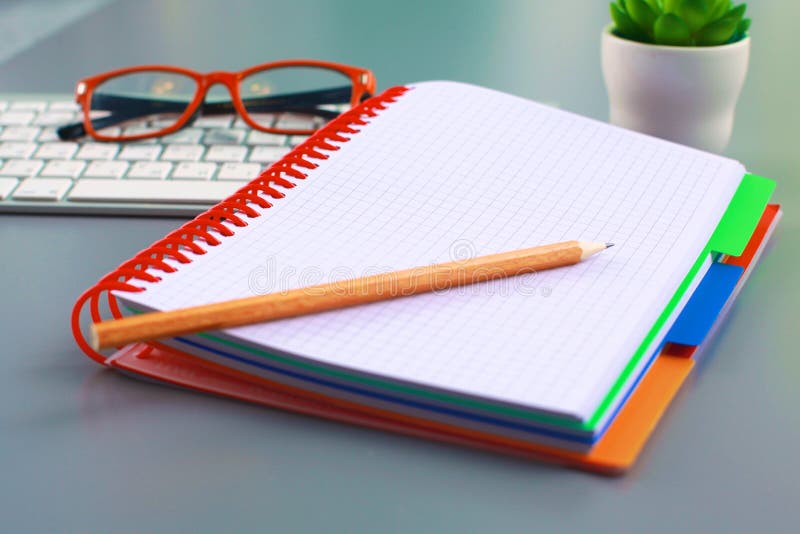 Office Desk with a Phone Notebook and Computer Stock Image - Image of ...