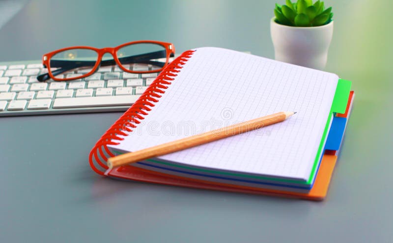 Office Desk with a Phone Notebook and Computer Stock Photo - Image of ...