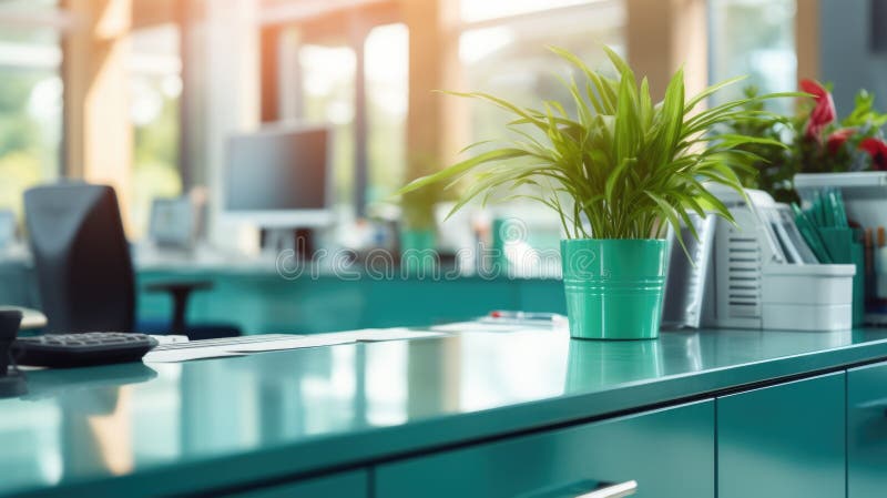Office Desk with Plants and Office Supplies, AI Stock Photo - Image of ...