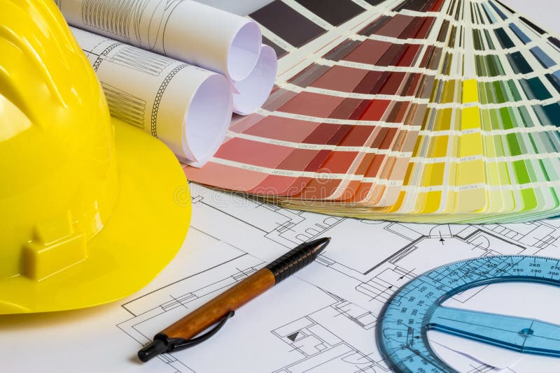 An Office Desk with the Project Papers Stock Image - Image of foreman ...