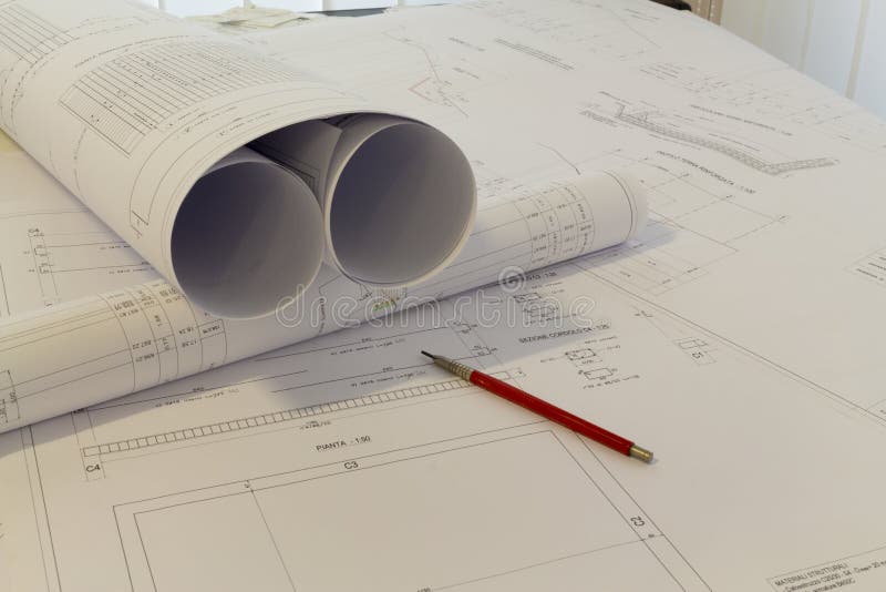 An Office Desk with the Project Papers Stock Image - Image of site ...