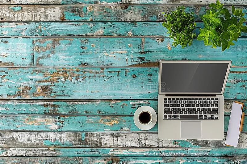 Office Desk Setup Featuring Coffee, Laptop, and Documents Reflecting ...