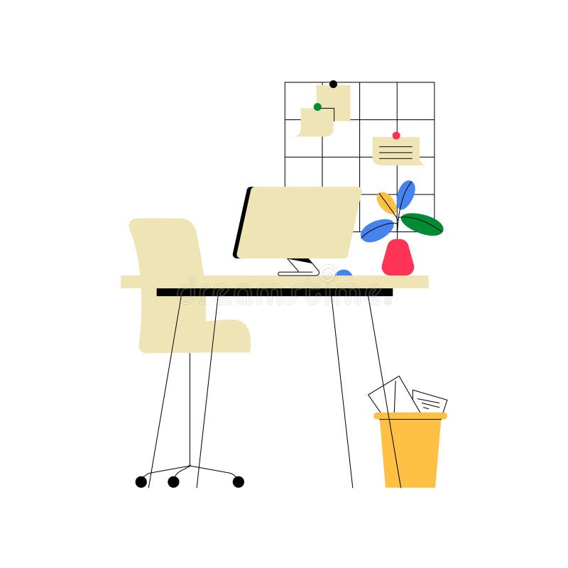 Office Desk Setup in Flat Vector Illustration Symbolizing Workspace ...