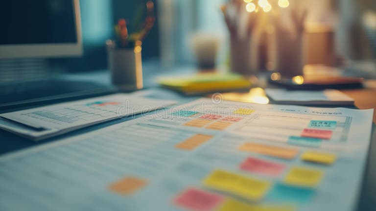 Office Desk Showing Documents and Colorful Sticky Notes Stock ...