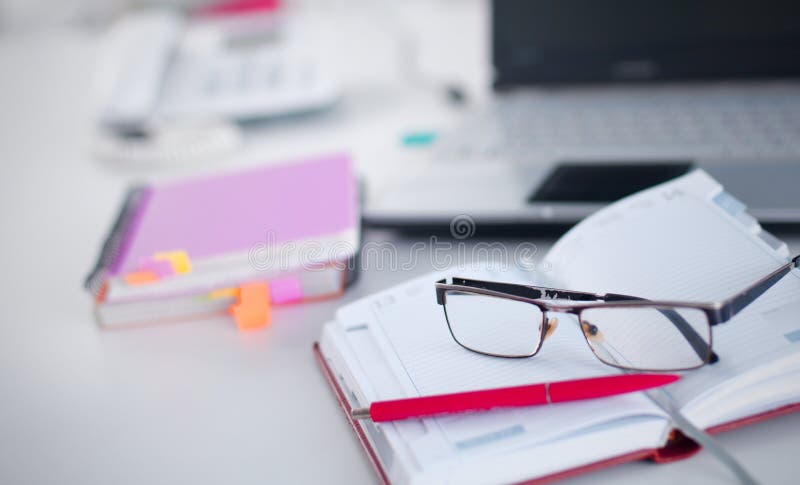 Office Desk a Stack of Computer Paper Reports Work Forms Stock Photo ...