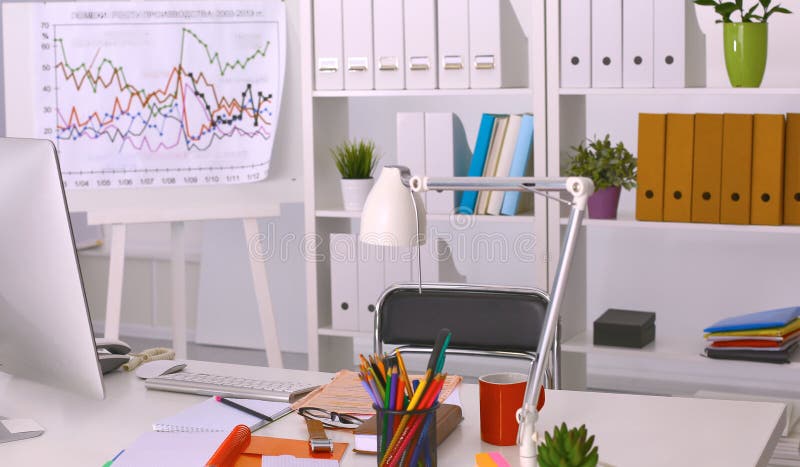 Office Desk a Stack of Computer Paper Reports Work Forms Stock Image ...