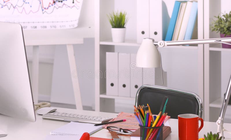 Office Desk a Stack of Computer Paper Reports Work Forms Stock Image ...