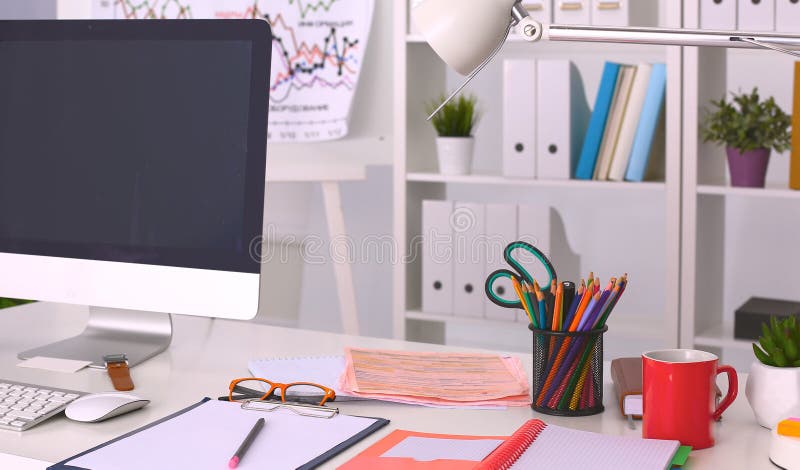 Office Desk a Stack of Computer Paper Reports Work Forms Stock Image ...