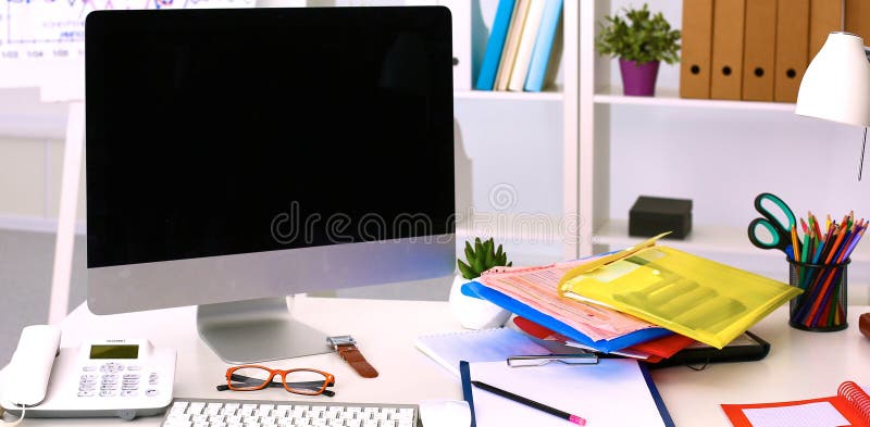 Office Desk a Stack of Computer Paper Reports Work Forms Stock Image ...