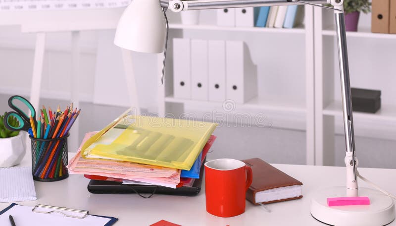 Office Desk a Stack of Computer Paper Reports Work Forms Stock Image ...