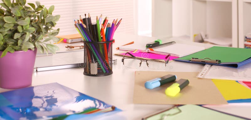 Office Desk a Stack of Computer Paper Reports Work Forms Stock Photo ...
