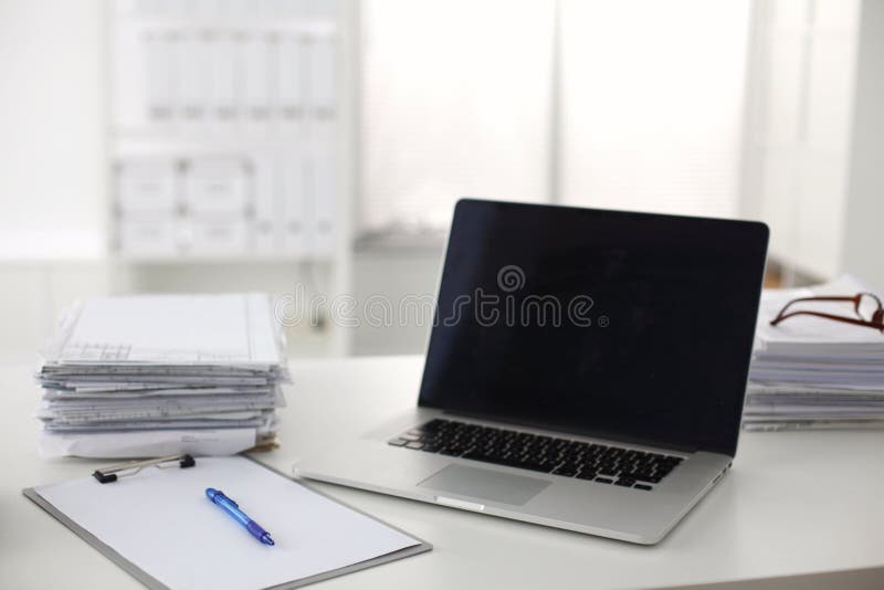 Office Desk a Stack of Computer Paper Reports Work Stock Photo - Image ...