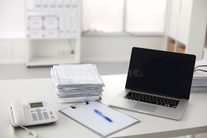 Office Desk a Stack of Computer Paper Reports Work Stock Photo - Image ...