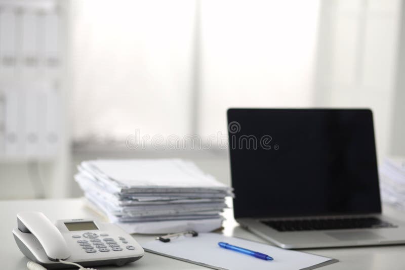 Office Desk a Stack of Computer Paper Reports Work Stock Image - Image ...
