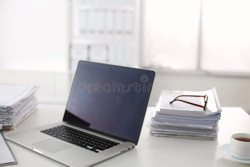 Office Desk a Stack of Computer Paper Reports Work Stock Photo - Image ...